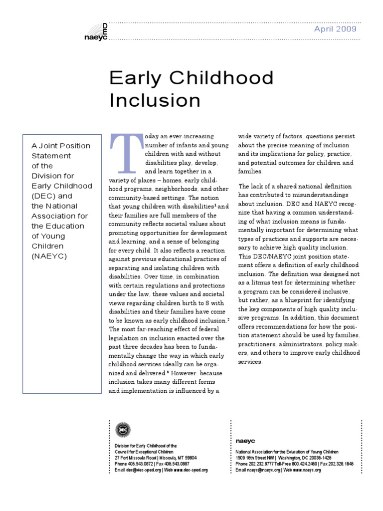 Early Childhood Inclusion | PDF | Inclusion (Education) | Early ...