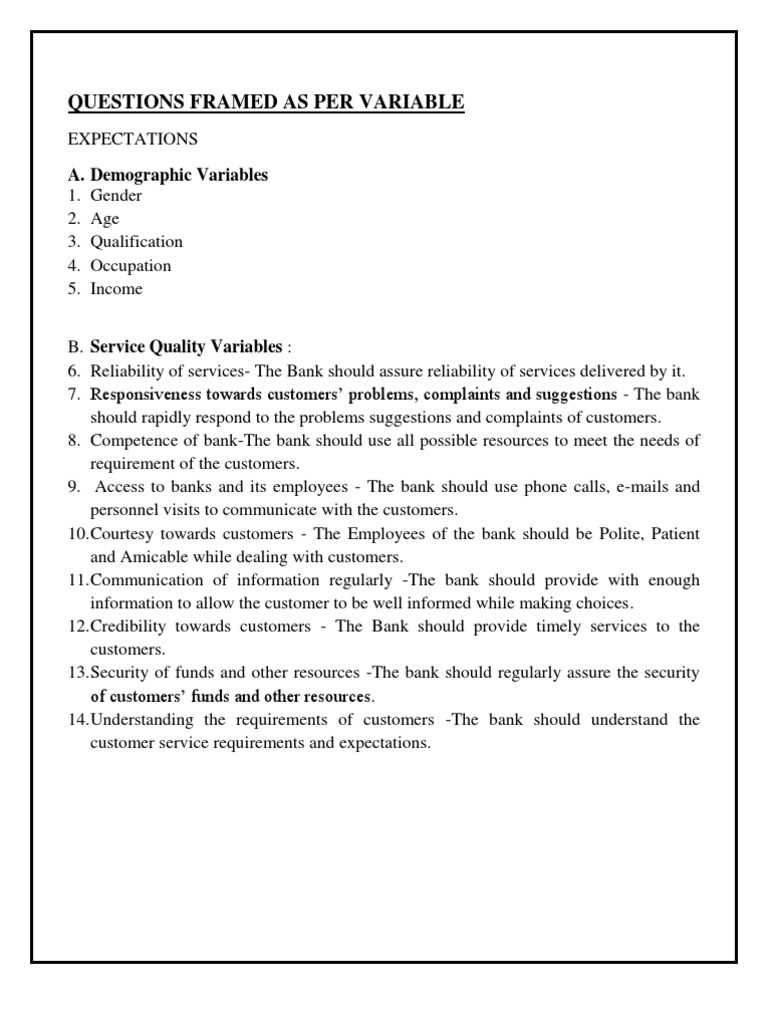 Questions Framed As Per Variables | PDF | Customer Relationship ...