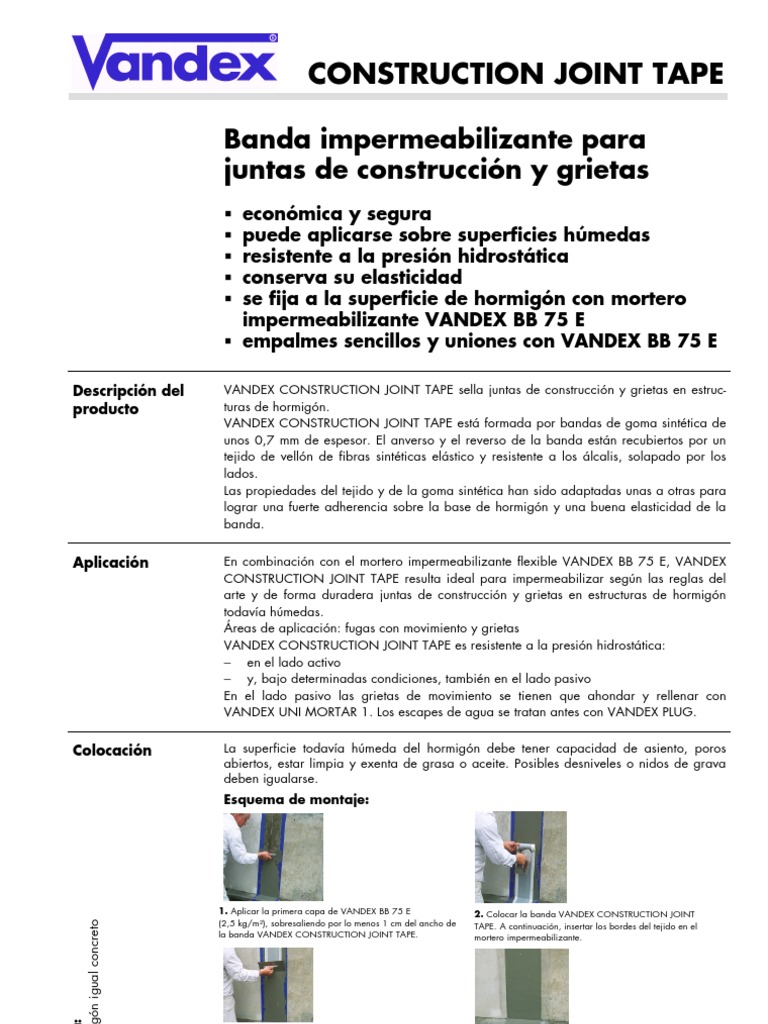 VANDEX Construction Joint Tape | PDF | Hormigón | Química