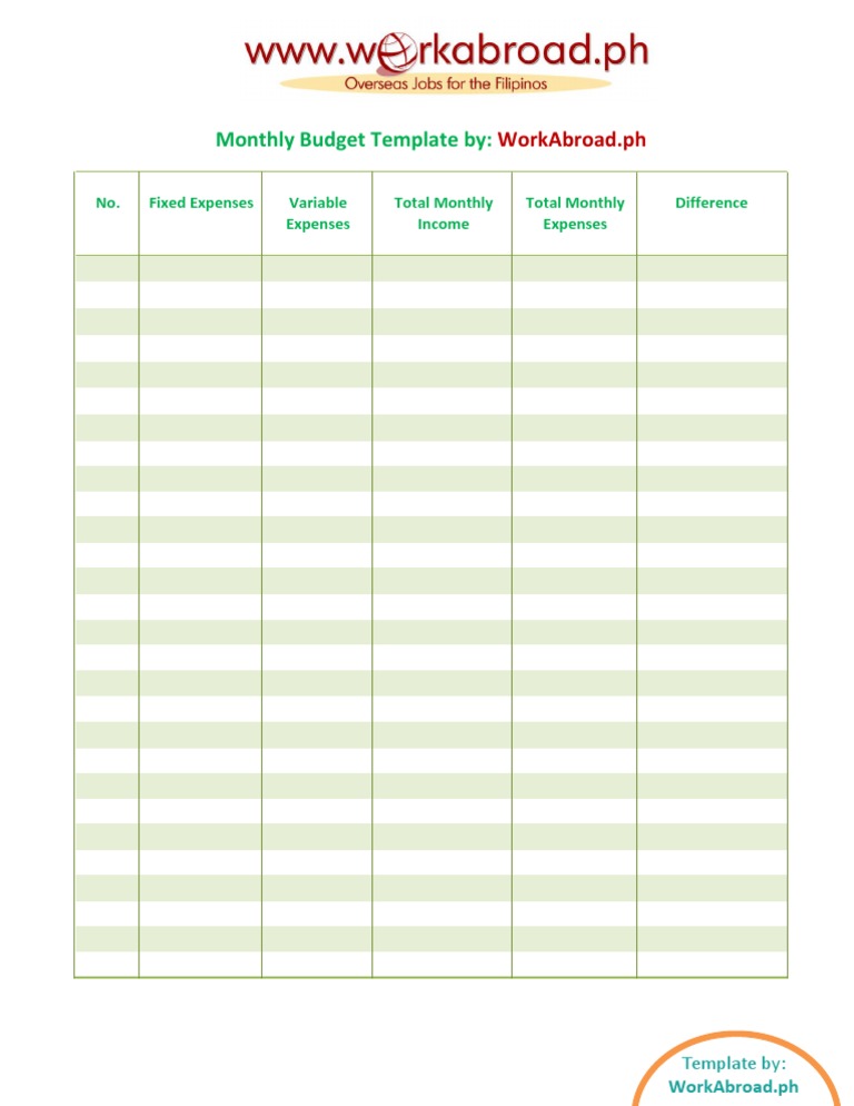 Monthly Budget Template Guide | PDF | Finance & Money Management