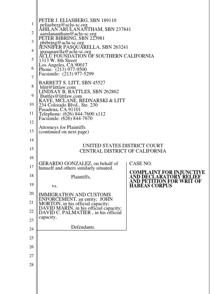 Complaint For Injunctive and Declaratory Relief and Petition For Writ of Habeas Corpus by ...