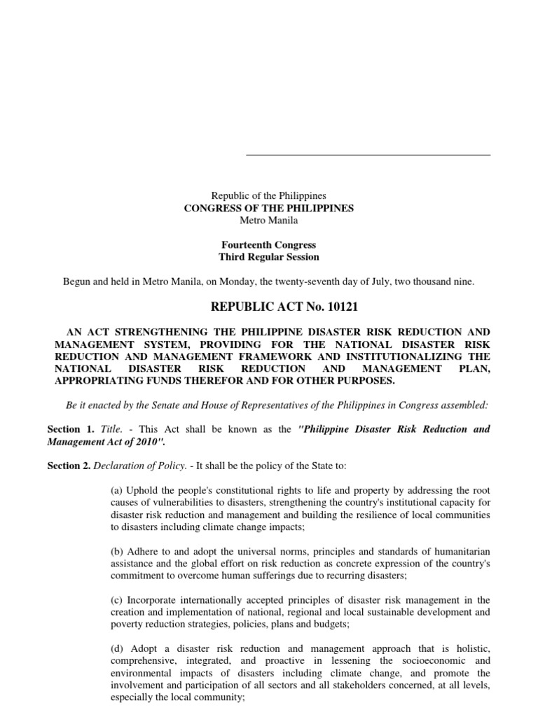RA 10121-Disaster Risk Reduction Law | Disaster Risk Reduction ...