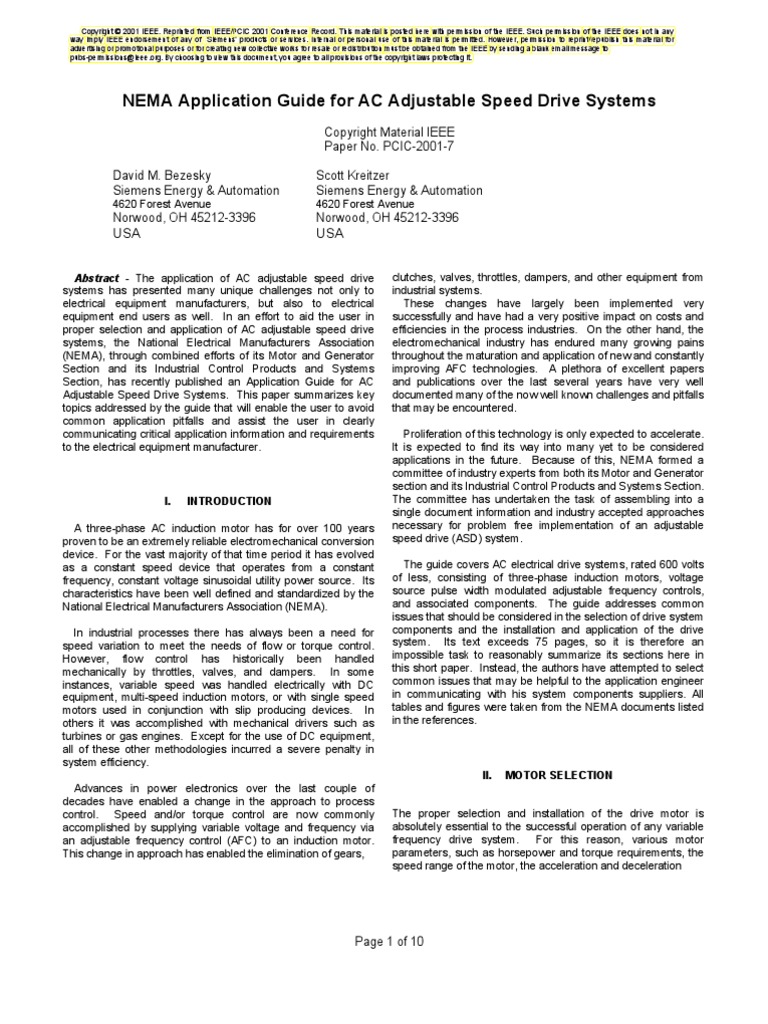 Nema-Application-guidefor AC Adjustable Speed Drive Systems | PDF
