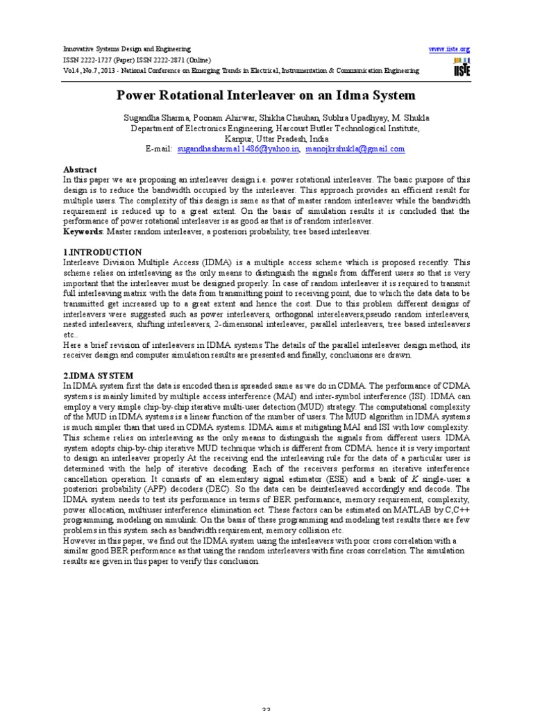 Power Rotational Interleaver On An Idma System | PDF | Forward Error Correction | Code Division ...