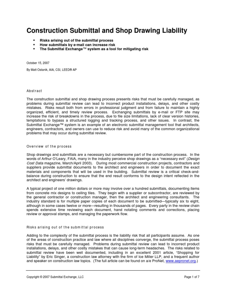 Construction Submittal and Shop Drawing Liability | PDF | Email | Email ...