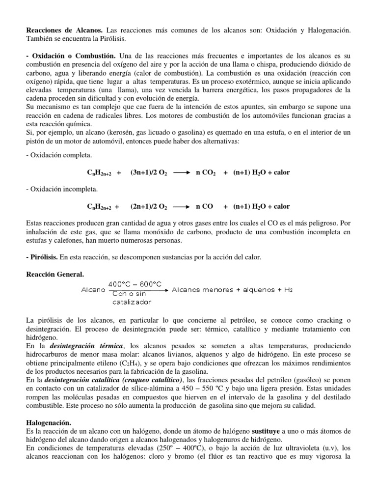 Reacciones de Alcanos. Halogenación. Pirolisis. Combustión. | Alcano ...