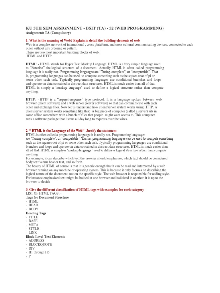 Ku 5th Sem Assignment Pdf Cascading Style Sheets Dynamic Html