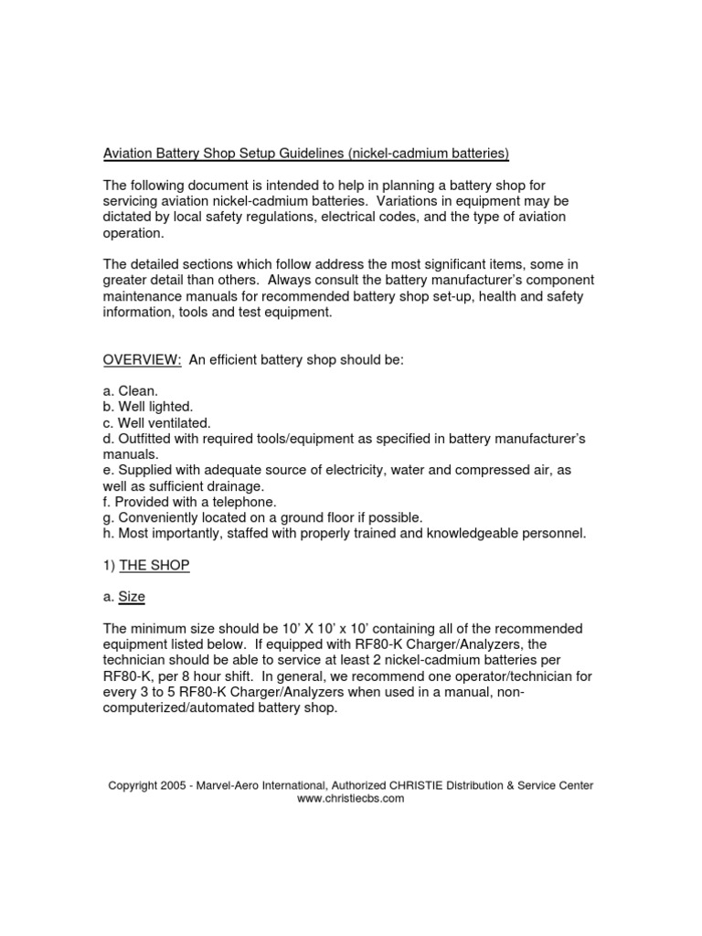 Battery Shop Setup Guidelines | PDF | Battery (Electricity) | Battery ...
