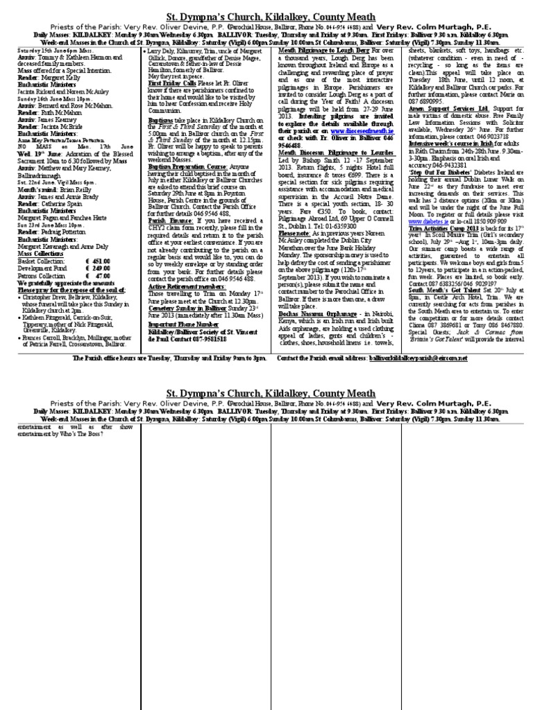 Kil Dalkey Bullet | PDF | Mass (Liturgy) | Christian Worship And Liturgy