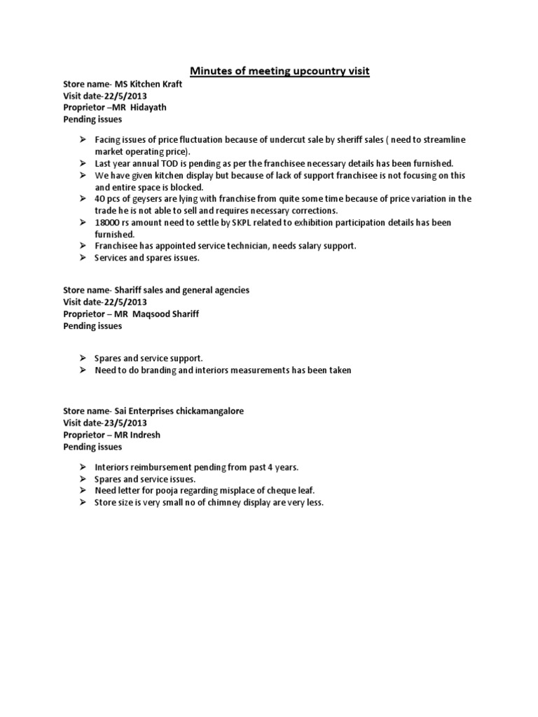 Upcountry Visit Meeting Minutes Summary | PDF | Business | Law