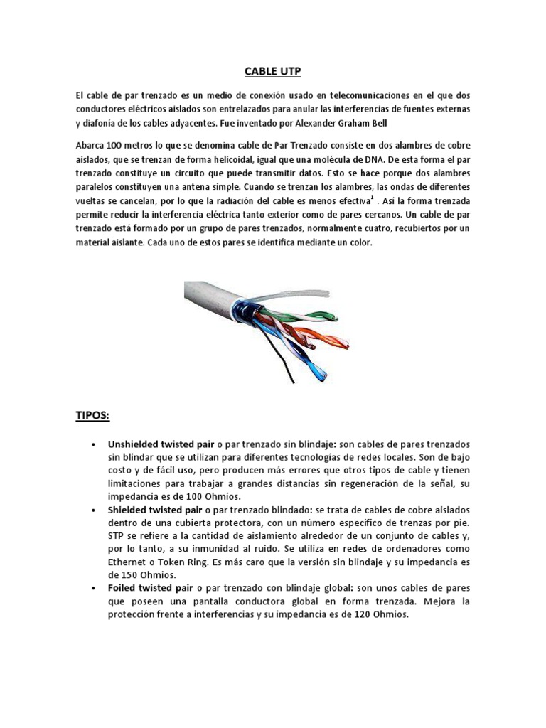 Tipos y características del cable UTP | PDF | Protocolos de capa física ...
