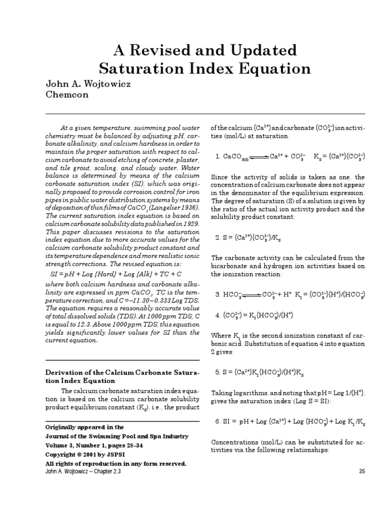 Saturation Index Equation | Download Free PDF | Bicarbonate | Ph