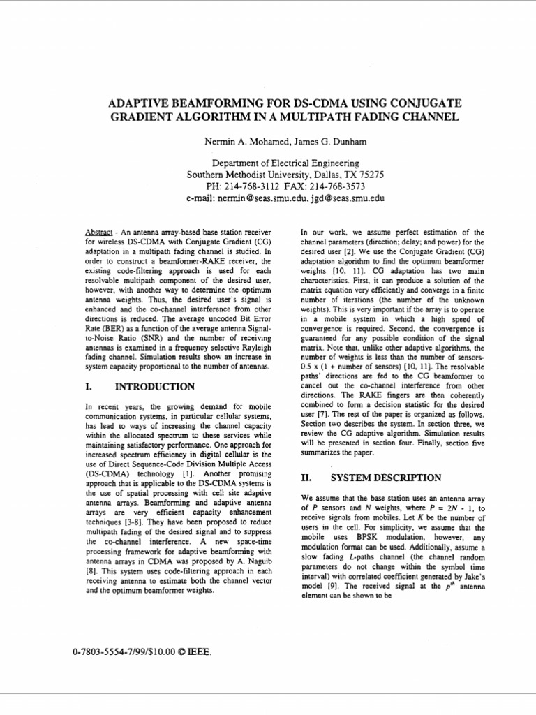 Adaptive Beamforming For Ds-Cdma Using Conjugate Gradient Algorithm in Multipath Fading Channel ...