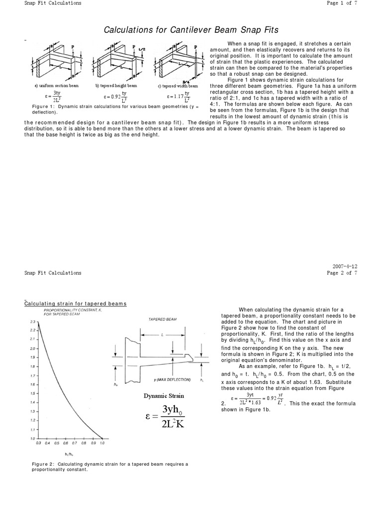 Snap Fit Calculations | PDF | Beam (Structure) | Deformation (Mechanics)