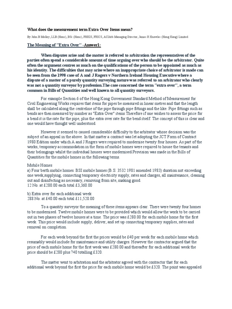 Understanding Extra Over Items in Construction | PDF | Mobile Home ...