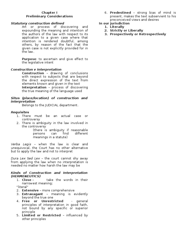 Statutory Construction Reviewer - Prelims | PDF | Statutory ...