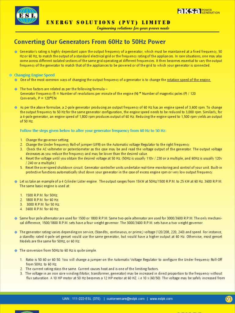 Converting Our Generators From 60Hz To 50Hz Power | PDF | Frequency ...
