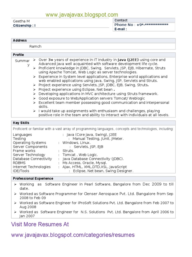 Java Resume With 3 Years Experience | PDF | Java (Programming Language) | Java Server Pages