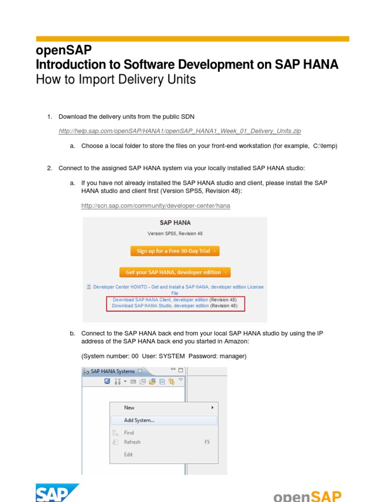 OpenSAP HANA1 Week 01 How To Import Delivery Units | PDF | Application Software | Web Application