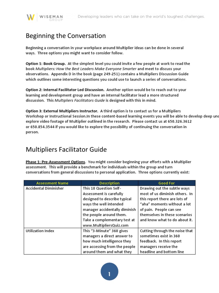 Multipliers Discussion Guide PDF | PDF | Facilitator | Educational ...