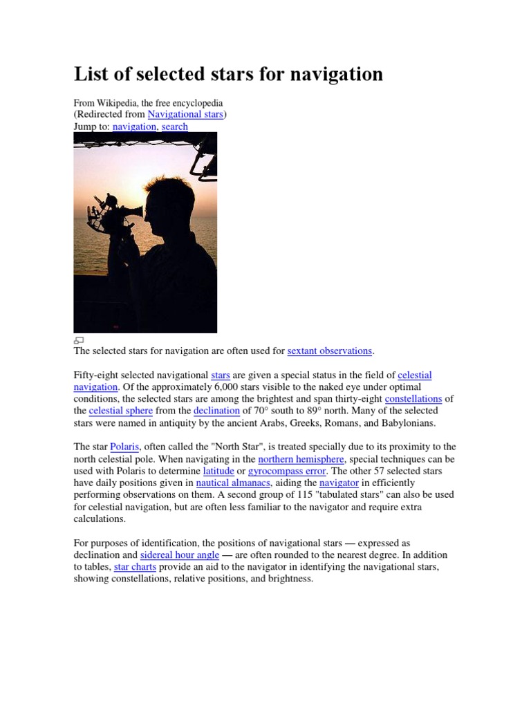 Navigational Stars for Celestial Navigation | PDF | Apparent Magnitude ...