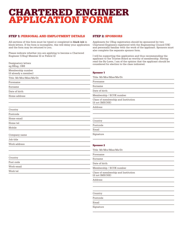 CEng Application Form.sflb | Master Of Science | Engineering