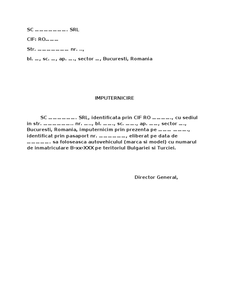 Model Imputernicire Auto | PDF