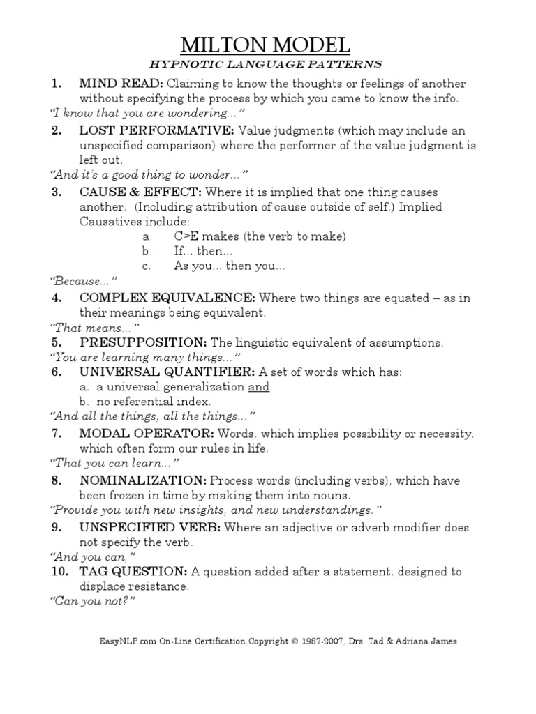 Milton Model | PDF | Verb | Ambiguity