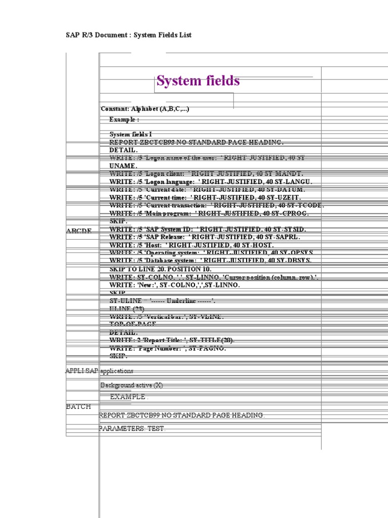 SAP R/3 Document: System Fields List | PDF | Areas Of Computer Science ...