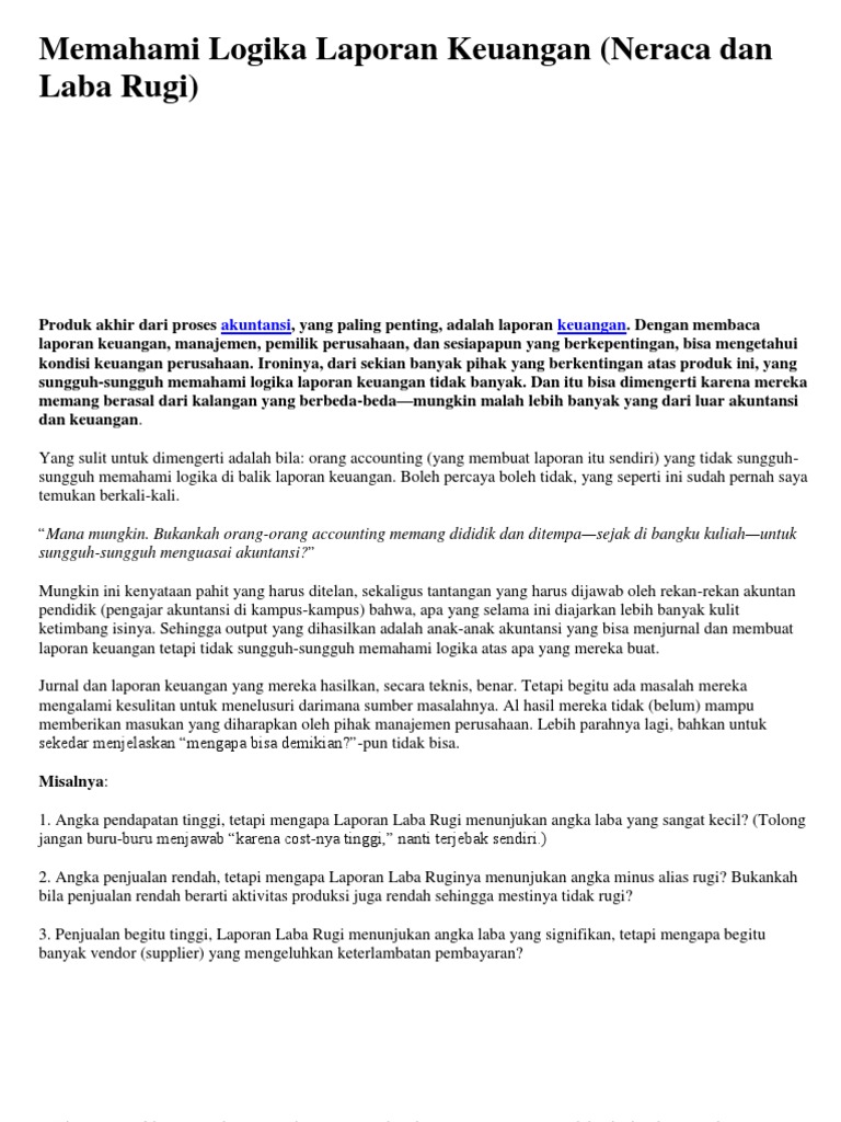 Memahami Logika Laporan Keuangan | PDF | Bisnis | Pengelolaan Keuangan & Uang