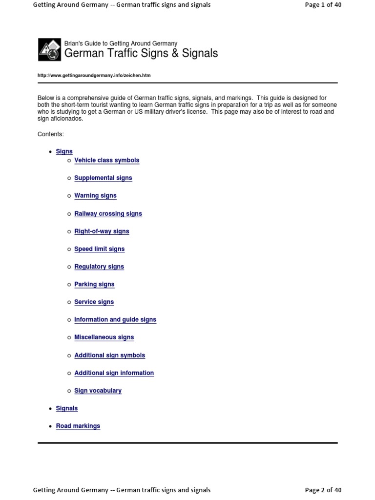 German Traffic Signs Signals - Zeichen | PDF | Business