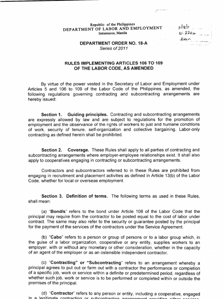 DOLE Department Order No. 18-A Series of 2011