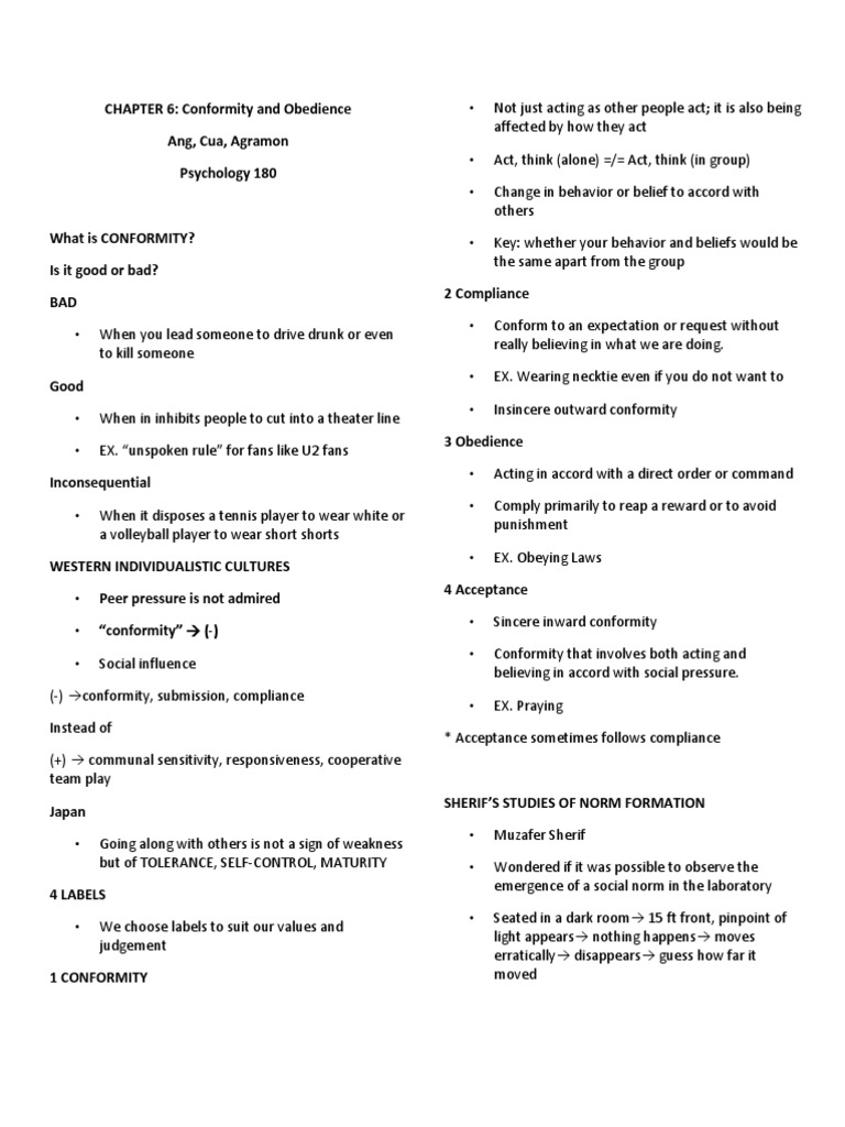 180 Handout Chapter 6 | PDF | Conformity | Obedience (Human Behavior)