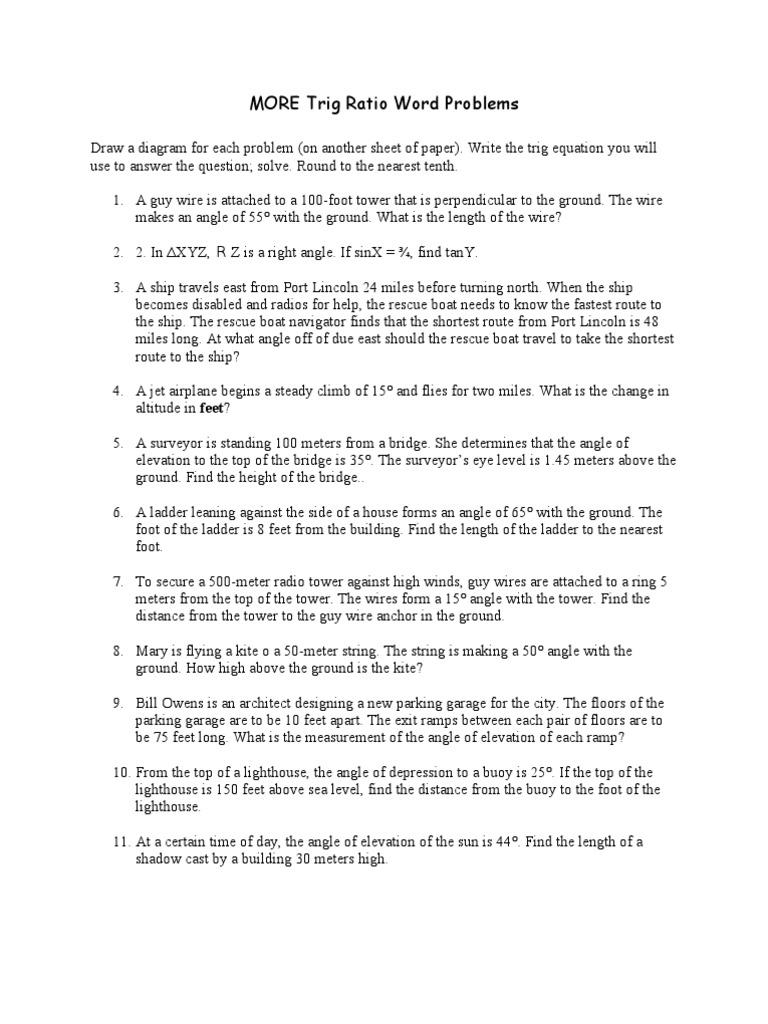 Trig Ratio Word Problems | Download Free PDF | Tower | Angle
