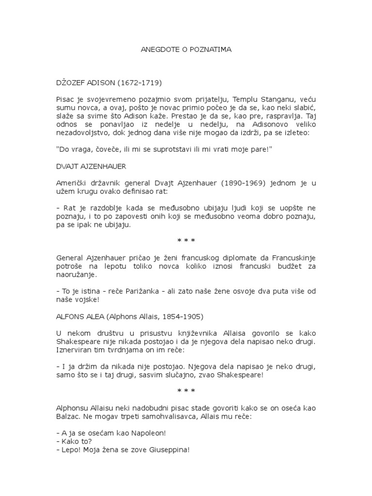 Anegdote o Poznatima | PDF