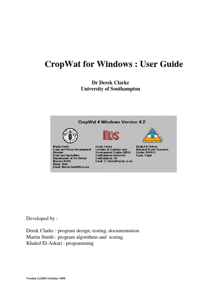 Flexible Crop Water Management: A Guide to Using CropWat for Windows ...