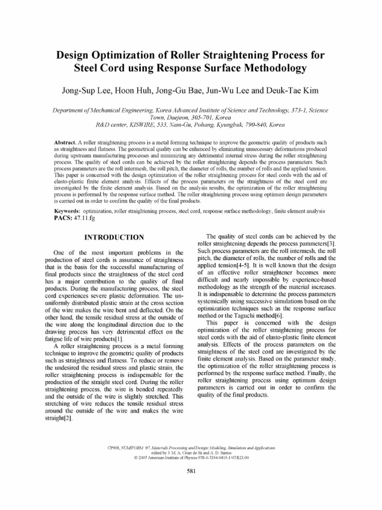 Design Optimization of Roller Straightening Process For Steel Cord ...