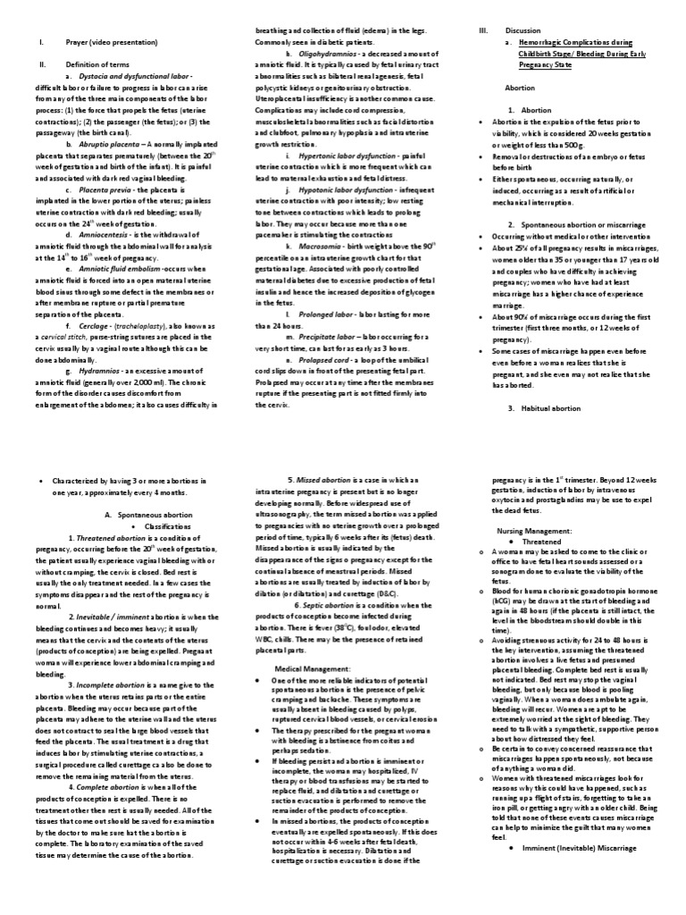 Labor and Delivery Complications | PDF | Miscarriage | Childbirth