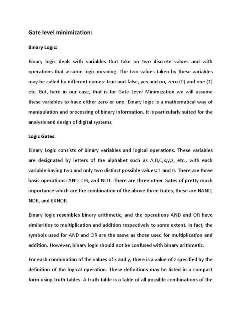 Gate Level Minimization Pdf Digital Electronics Logic Gate