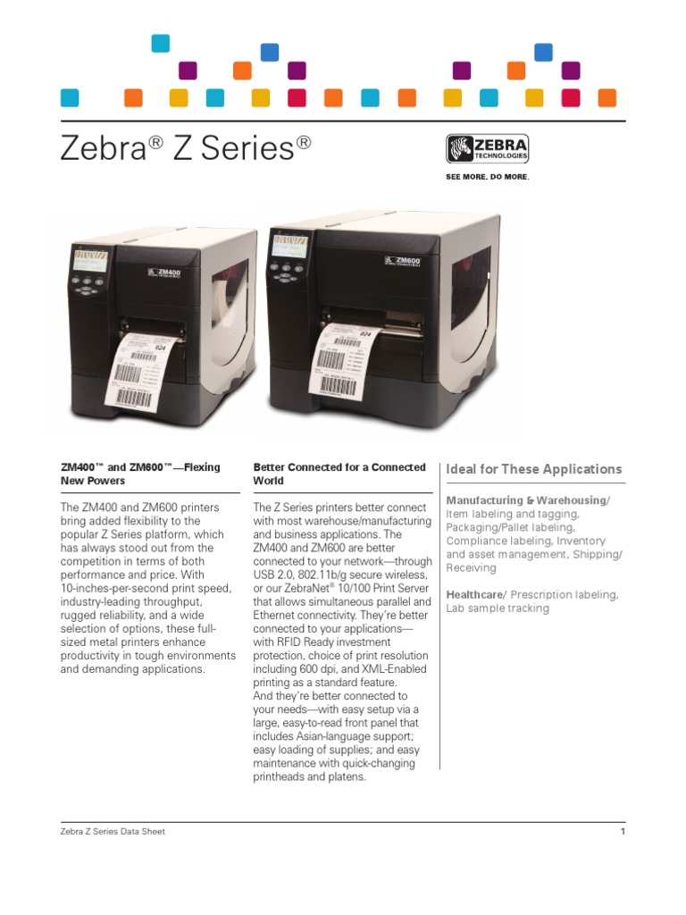 Zebra ZM Series Industrial Printer Datasheet | PDF | Printer (Computing ...