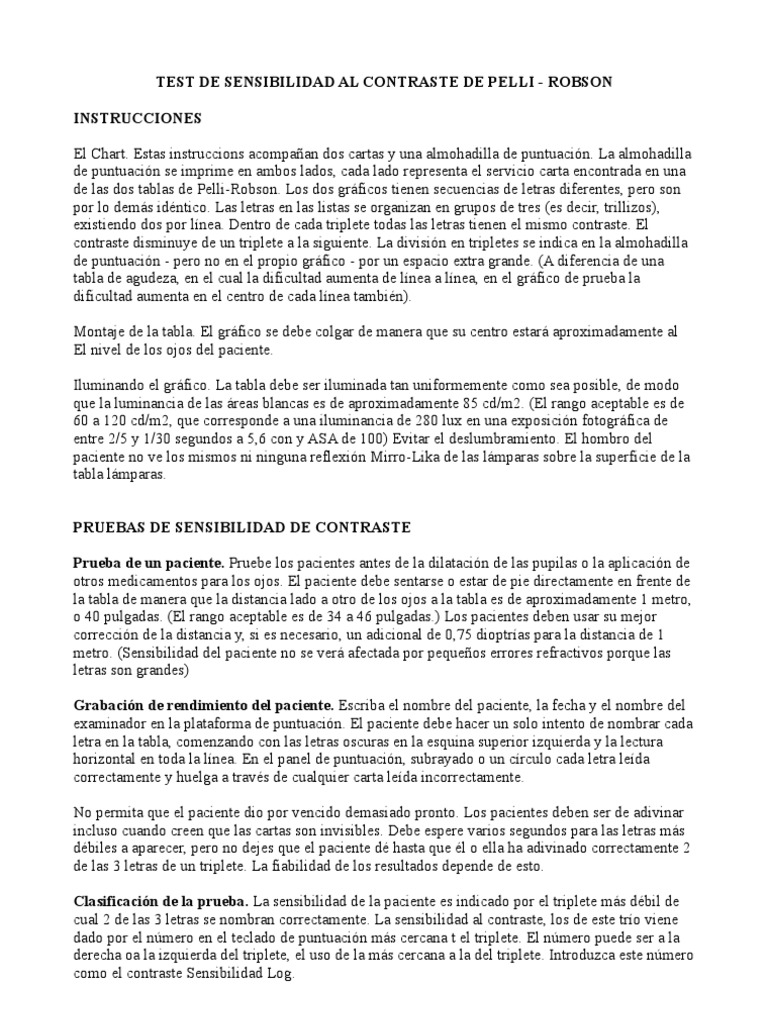 Manual Test de Sensibilidad Al Contraste Pelli - Robson Traducido ...