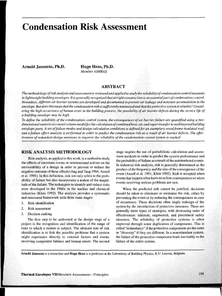 Condensation Risk Assessment: Arnold Janssens, Ph.D. Hugo Hens, PH.D | PDF | Risk | Building ...