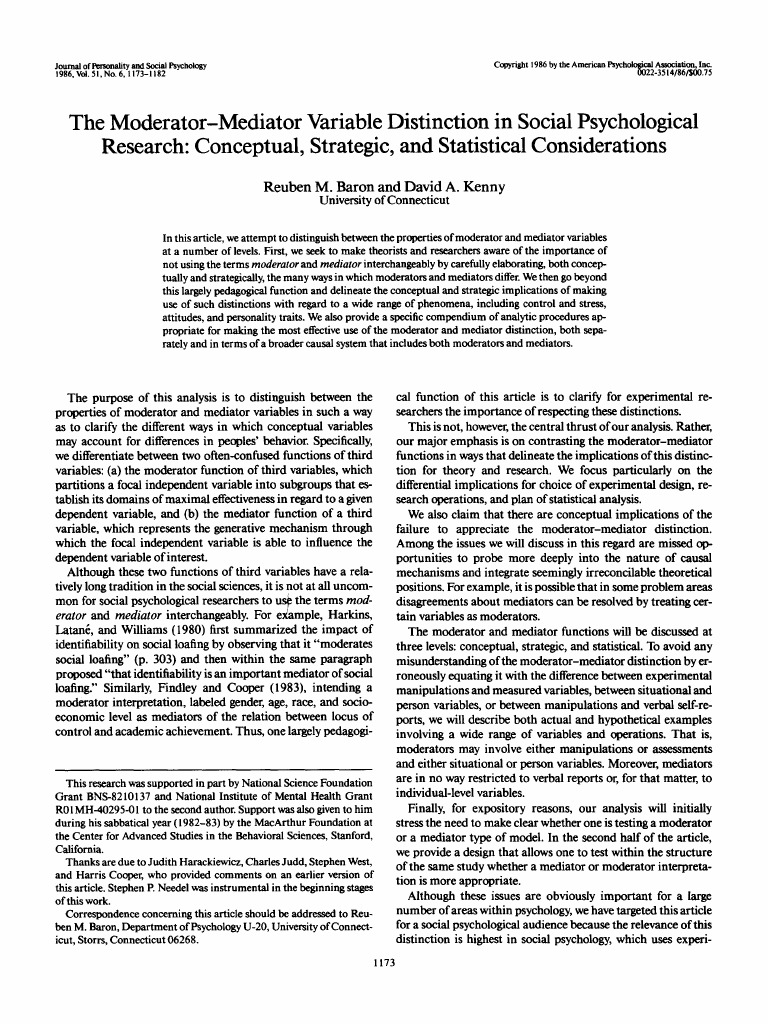 Baron & Kenny PDF | PDF | Regression Analysis | Dependent And Independent Variables