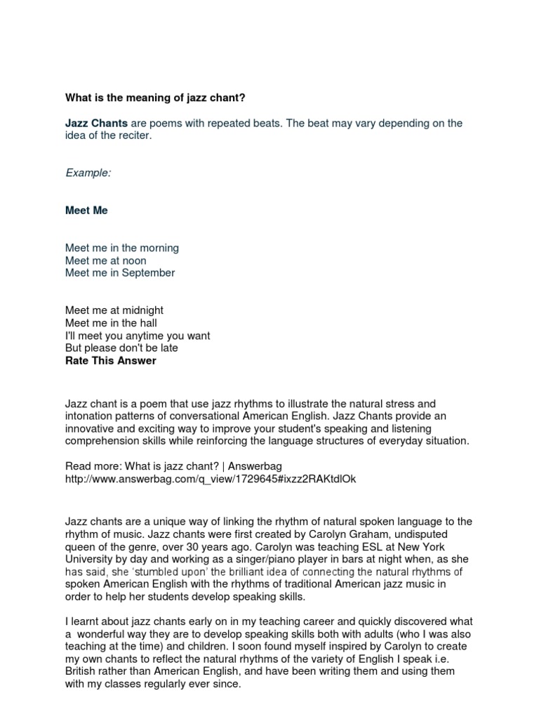 What Is The Meaning of Jazz Chant | PDF | Poetry | Rhythm