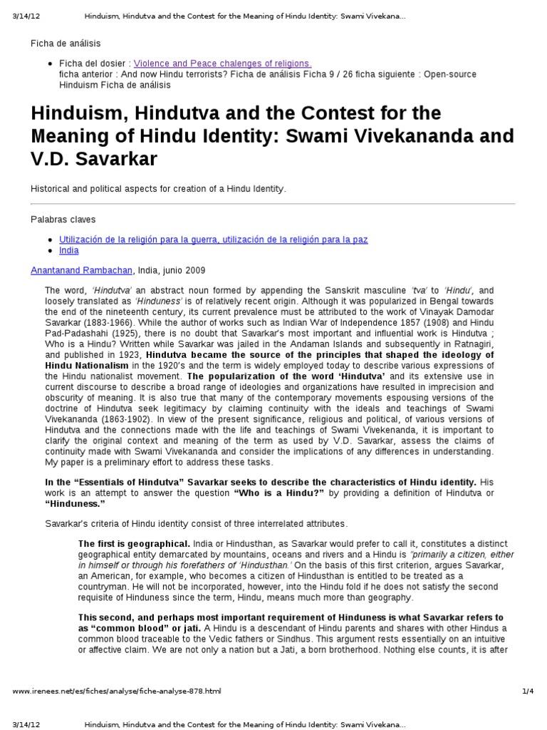 Hinduism, Hindutva and The Contest For The Meaning of Hindu Identity ...