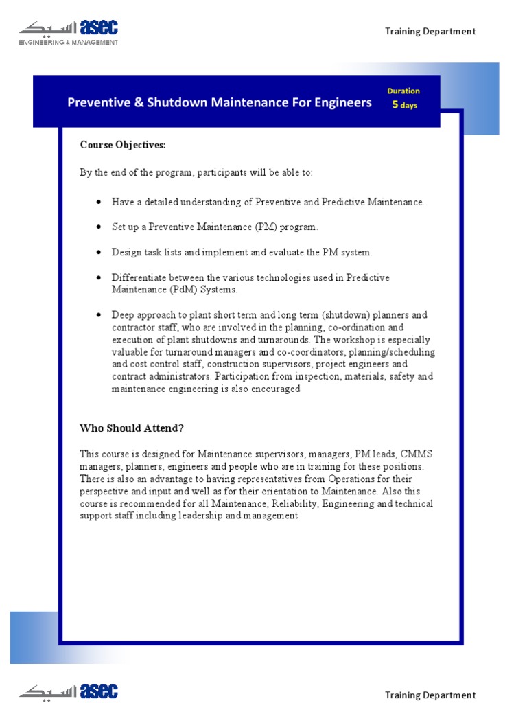 Preventive and Shutdown Maintenance For Engineers - New | PDF | Systems ...