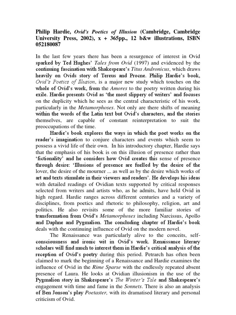 Philip Hardie BkReview PoetisofIllusion | PDF | Ovid | William Shakespeare