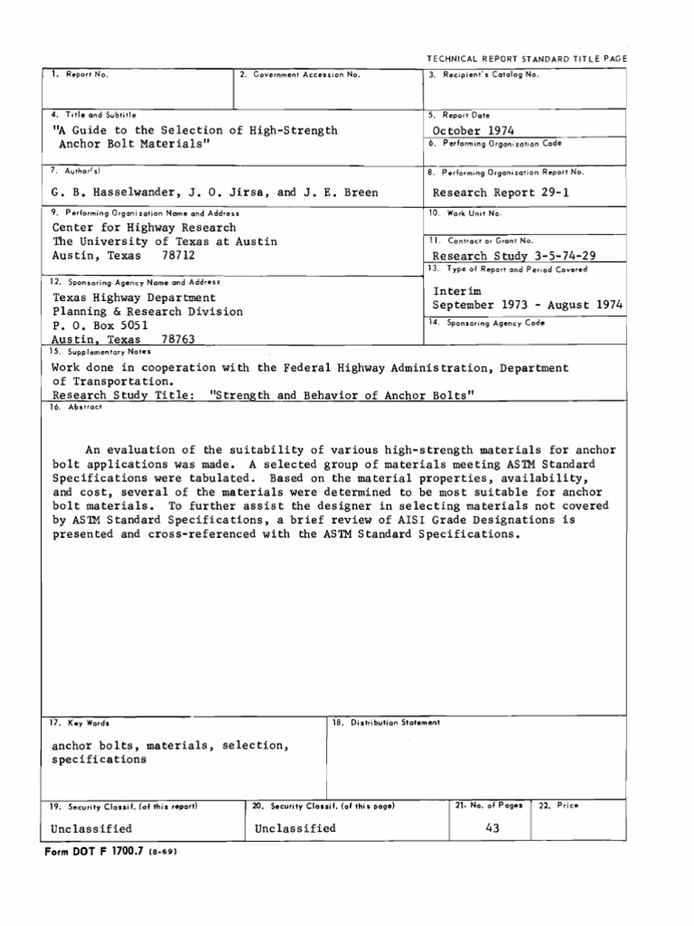 Anchor Bolt Materials | PDF