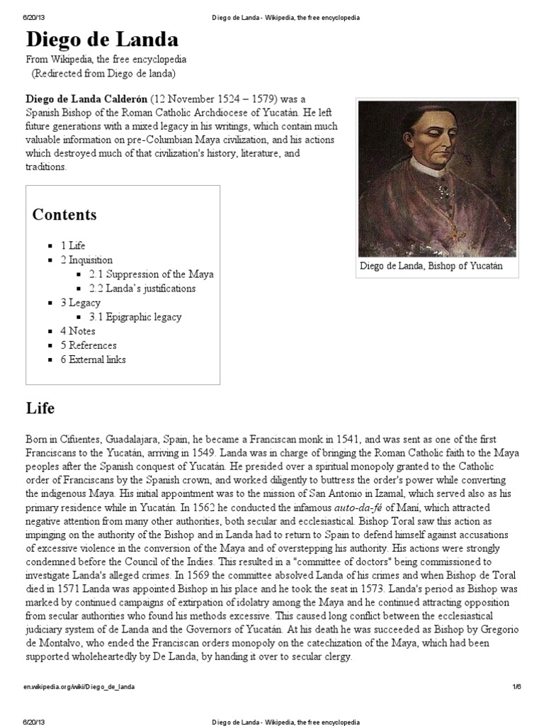Diego de Landa: From Wikipedia, The Free Encyclopedia | PDF | Religion ...