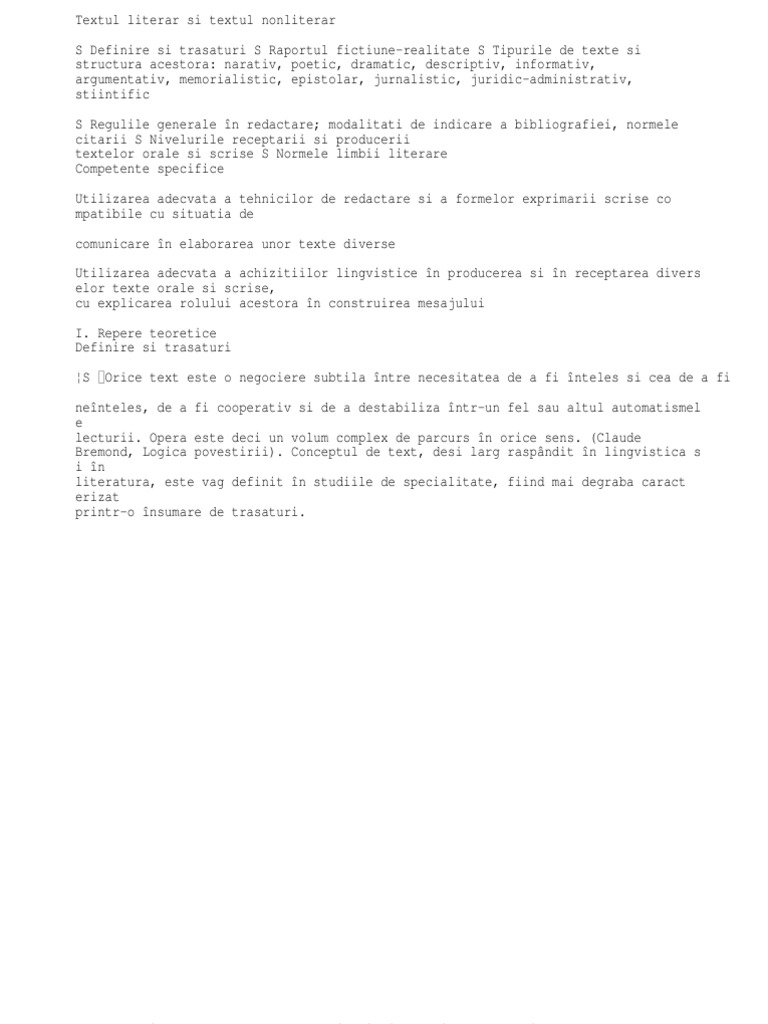 Textul Literare Si Textul Nonliterar | PDF